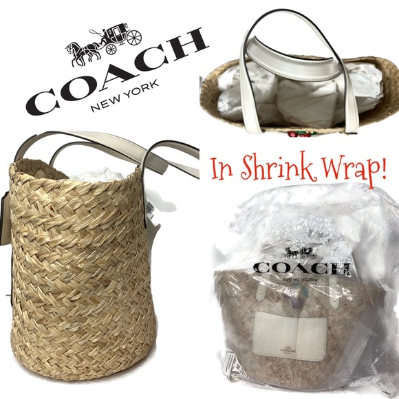 Coach | Bags | Coach Straw Cherry Straw White Leather Bag Tote | Poshmark